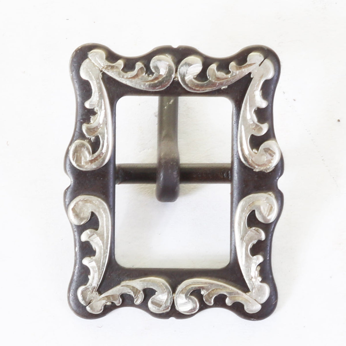 TB-AD-CC Iron and Silver Scroll Square Buckle - Double J Saddlery
