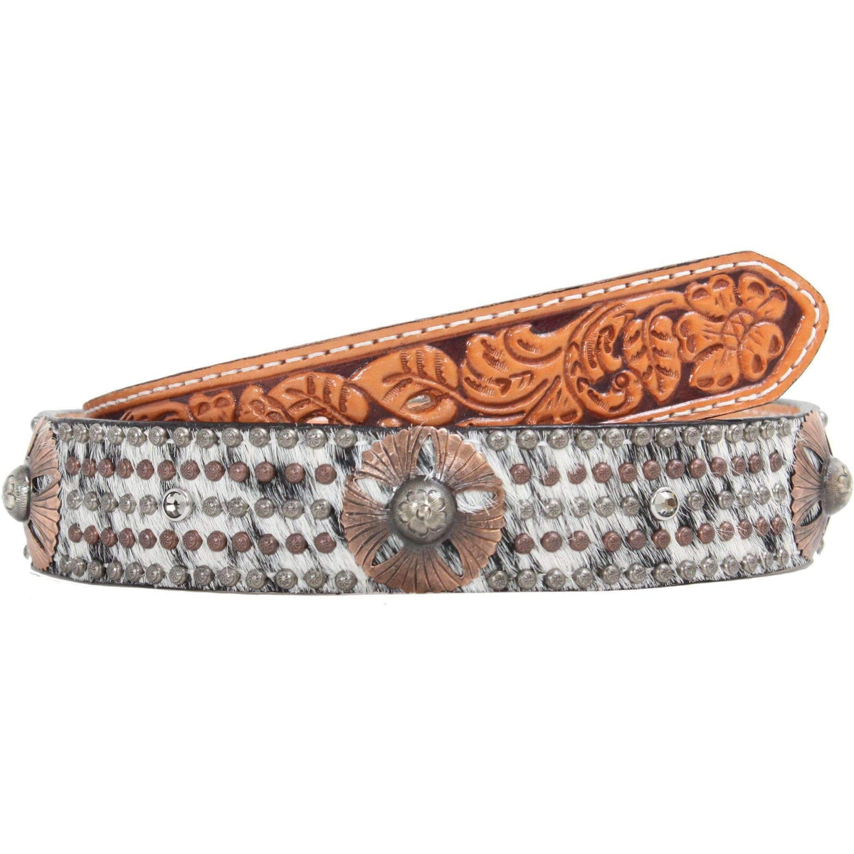 B173 - Roan Hair and Floral Tooled Belt - Double J Saddlery