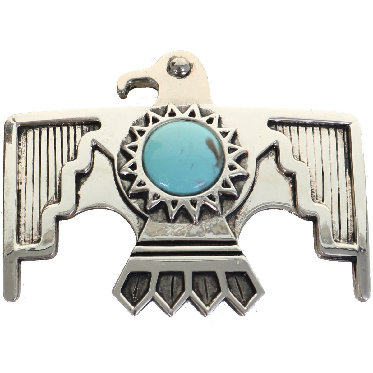 C1566 - Silver Thunderbird Concho With Turquoise Stone - Double J Saddlery