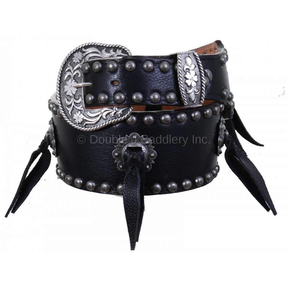 B1046 - Black Chap Leather Studded Belt - Double J Saddlery