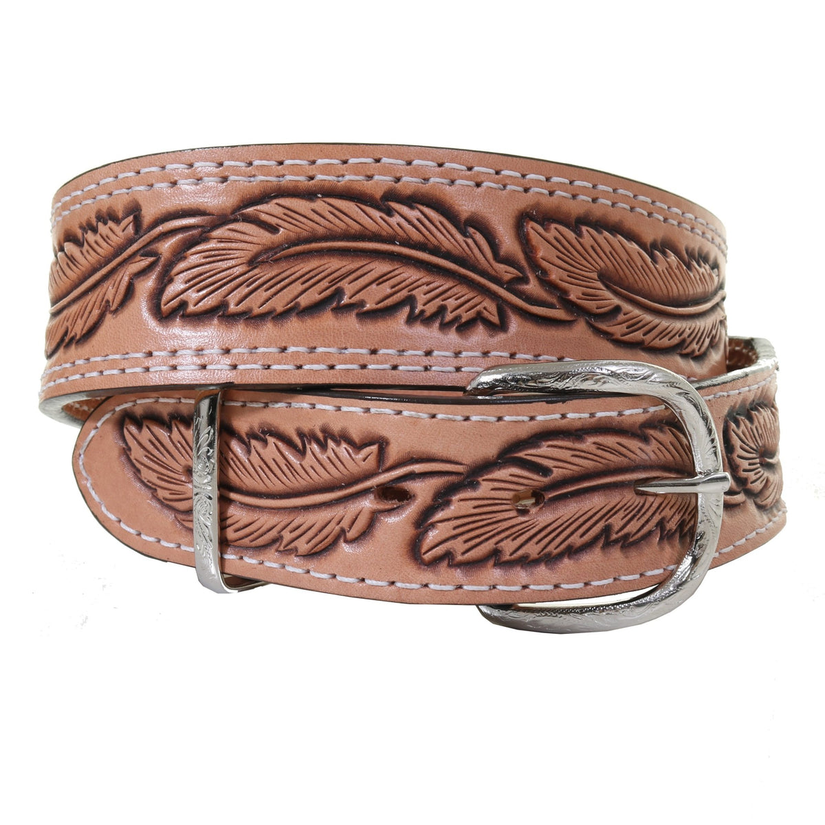 B1155 - Natural Feather Tooled Belt - Double J Saddlery