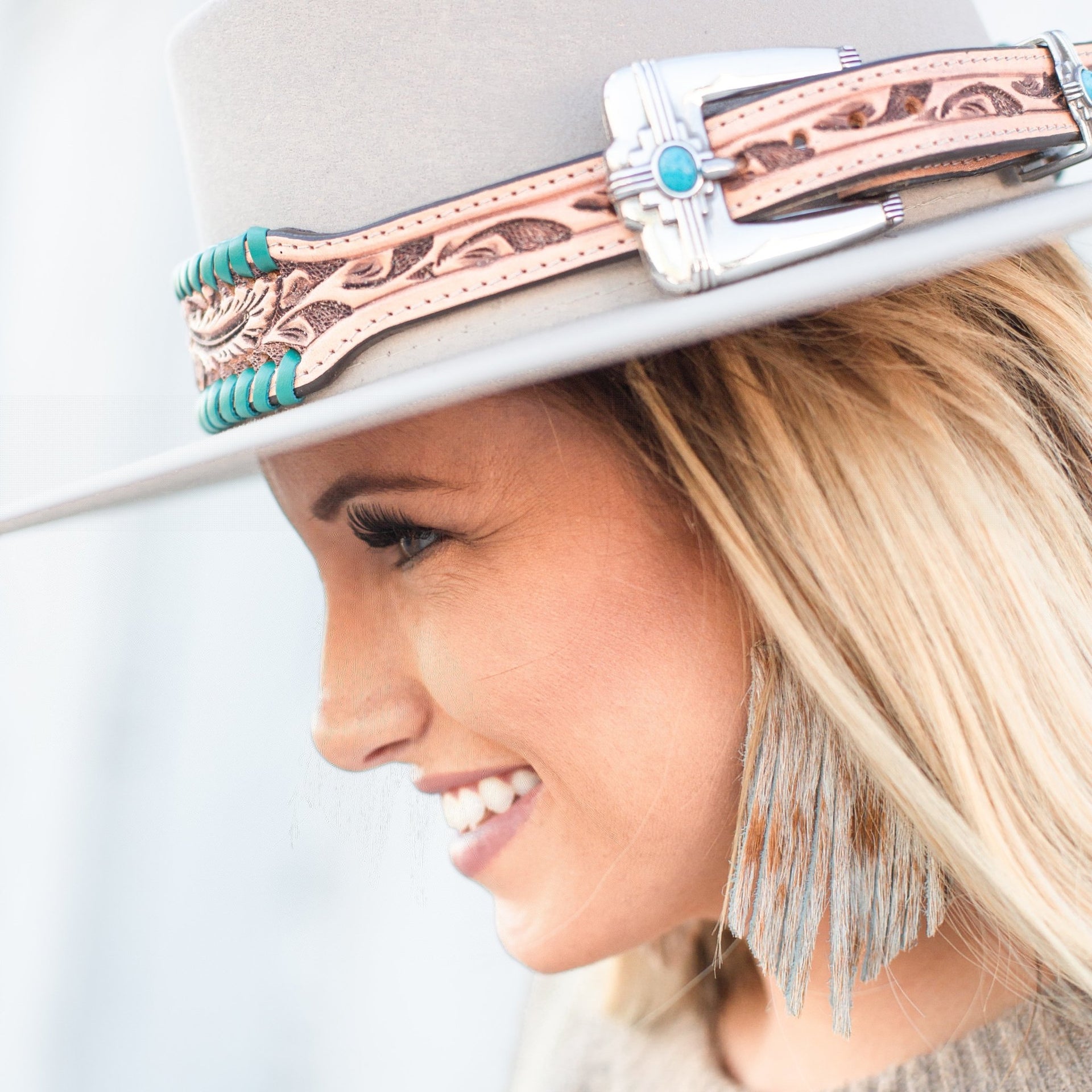 HATB03 - Feather Tooled Antique Finish Hat Band - Double J Saddlery