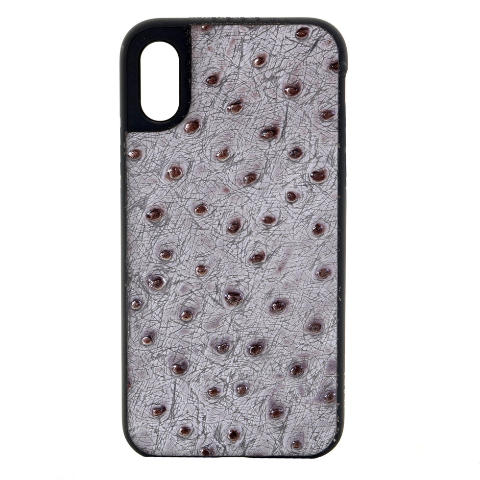 HPC74 - Grey and Copper Ostrich Print Leather iPhone Case - Double J ...