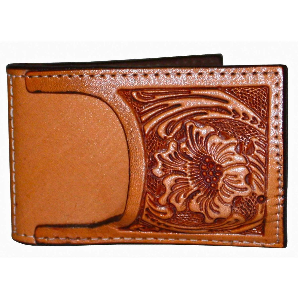 MC03A - Natural Tooled Pocket Money Clip - Double J Saddlery